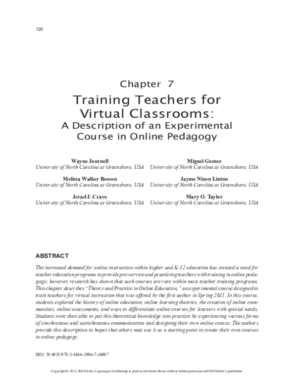(PDF) Training Teachers for Virtual Classrooms