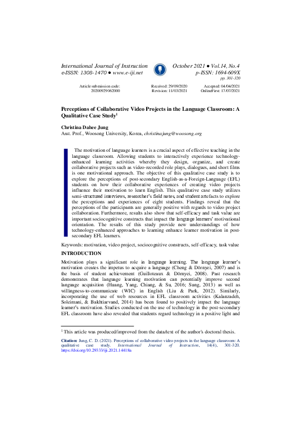 (PDF) Perceptions of Collaborative Video Projects in the Language Classroom: A Qualitative Case ...