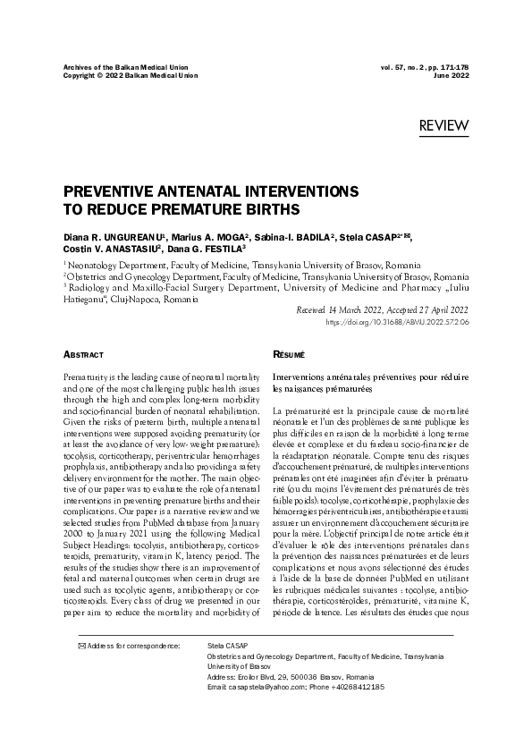 (PDF) Preventive Antenatal Interventions to Reduce Premature Births