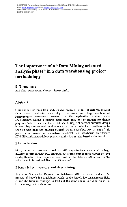 (PDF) The Importance Of A \“Data Mining Oriented Analysis Phase” In A Data Warehousing Project ...