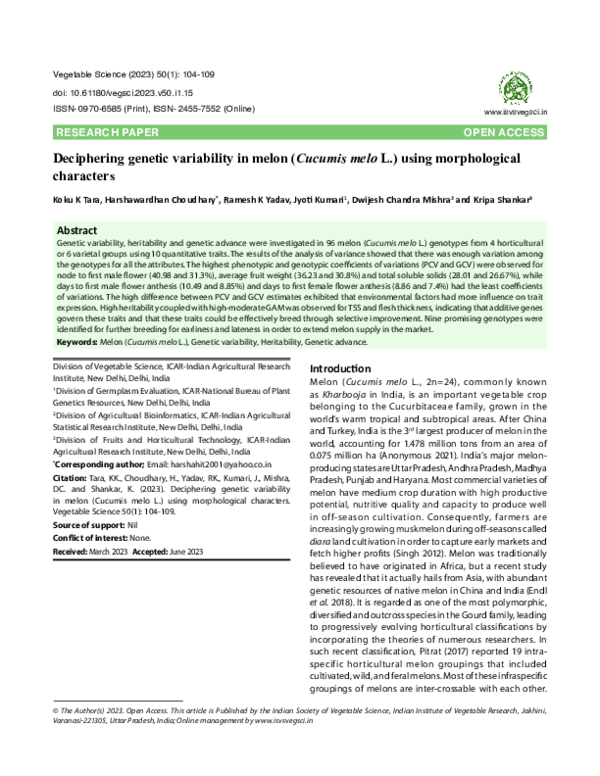 (PDF) Deciphering genetic variability in melon (Cucumis melo L.) using ... (PDF) Deciphering genetic variability in melon (Cucumis melo L.) using ...