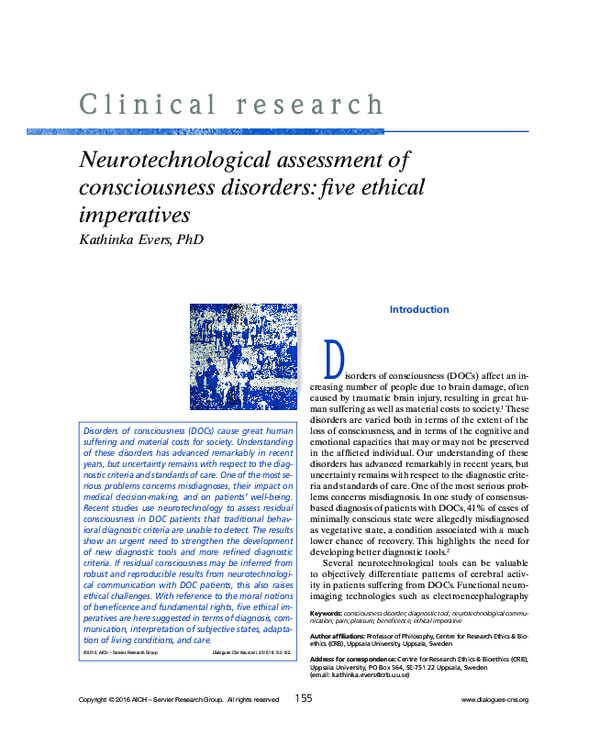 (PDF) Neurotechnological assessment of consciousness disorders: five ethical imperatives ...