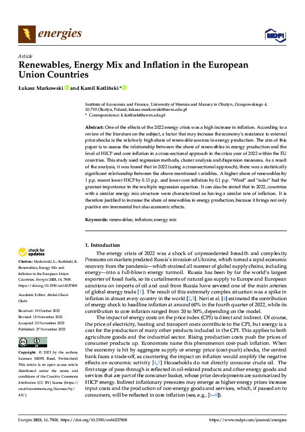 (PDF) Renewables, Energy Mix and Inflation in the European Union Countries