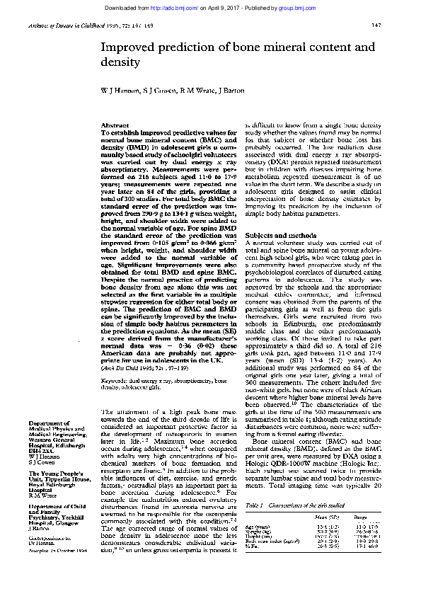 (PDF) Improved prediction of bone mineral content and density