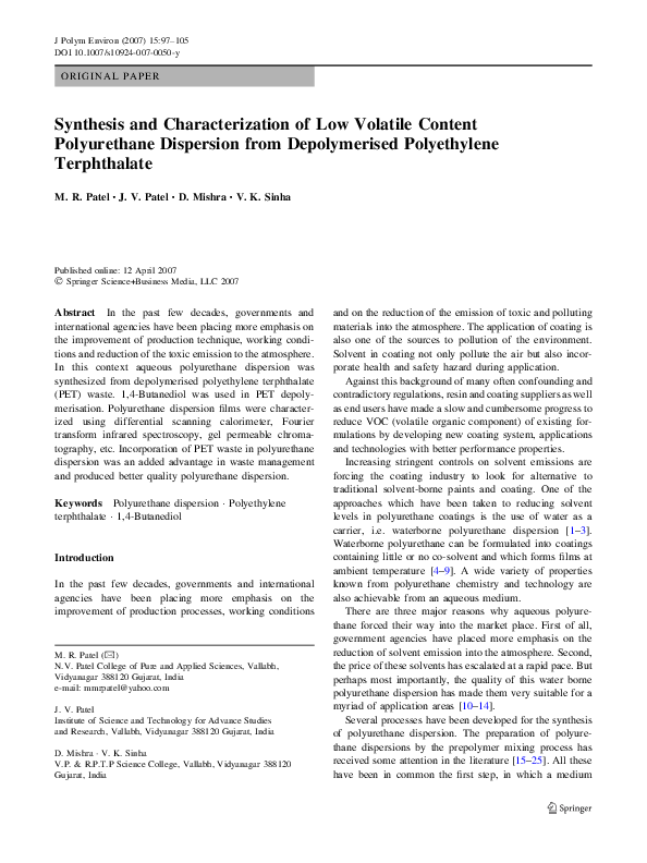 (PDF) Synthesis and Characterization of Low Volatile Content ...