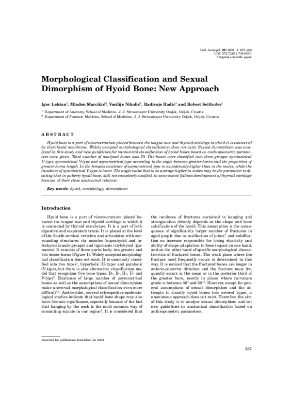 (PDF) Morphological classification and sexual dimorphism of hyoid bone ...