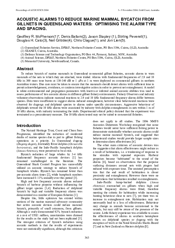(PDF) Acoustic Alarms to Reduce Marine Mammal Bycatch from Gillnets in ...