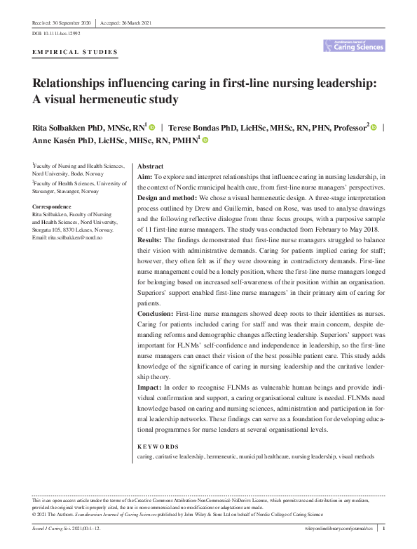 (PDF) Relationships influencing caring in first‐line nursing leadership ...