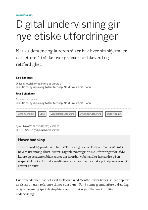(PDF) Digital undervisning gir nye etiske utfordringer
