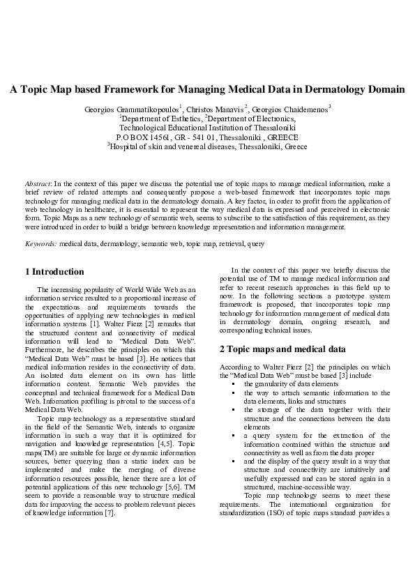 (PDF) A Topic Map based Framework for Managing Medical Data in ...
