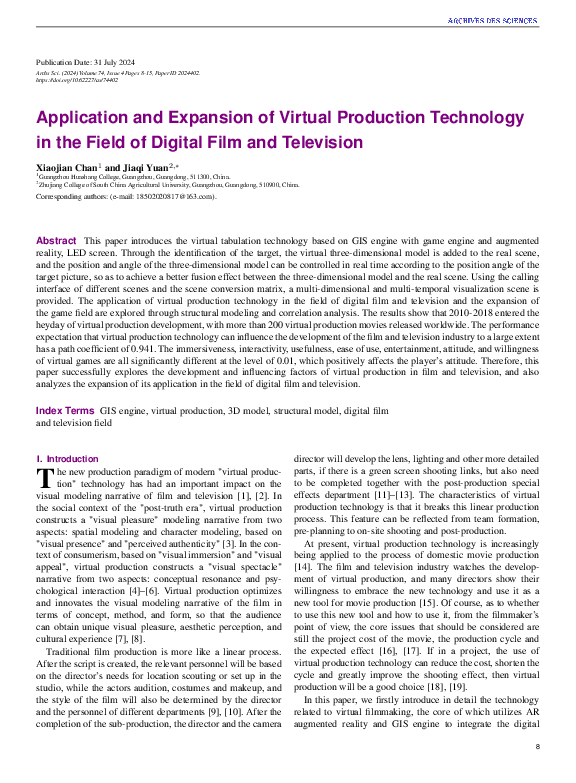 (PDF) Application and Expansion of Virtual Production Technology in the ...