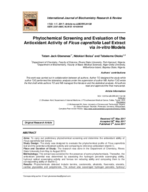 (PDF) Phytochemical Screening and Evaluation of the Antioxidant Activity of Ficus capreifolia ...