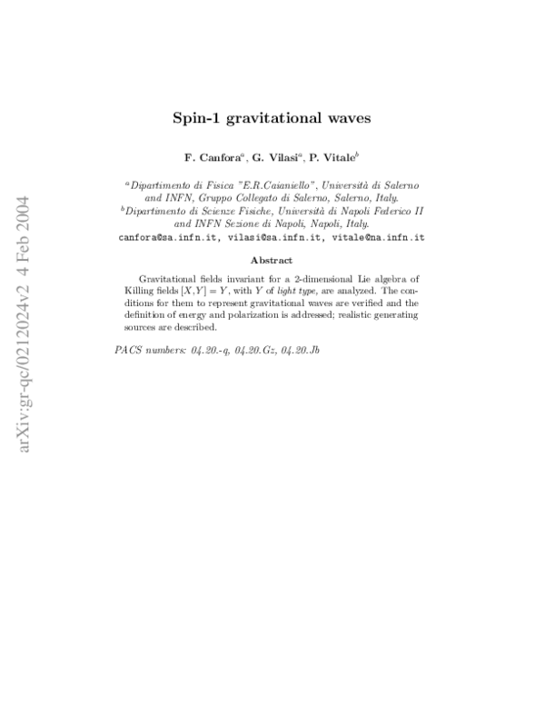 (PDF) Spin-1 gravitational waves