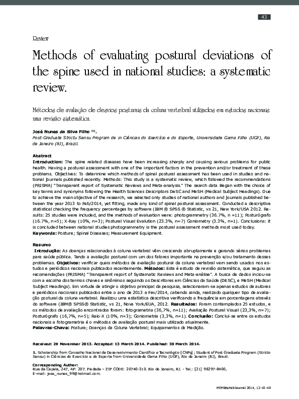 (PDF) Methods of evaluating postural deviations of the spine used in ...