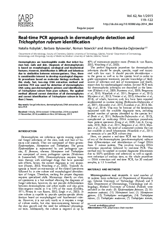 (PDF) Real-time PCR approach in dermatophyte detection and Trichophyton ...
