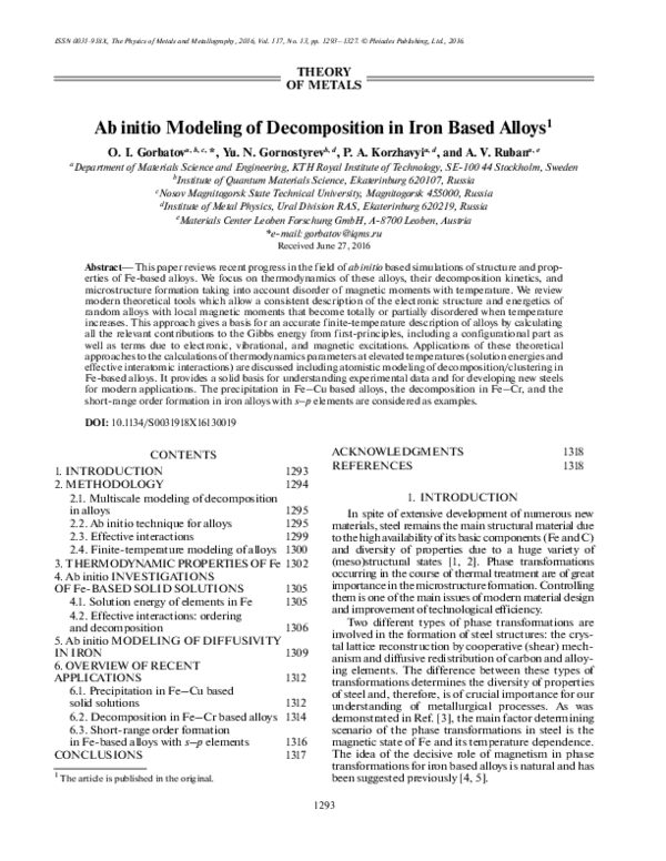 (PDF) Ab initio modeling of decomposition in iron based alloys