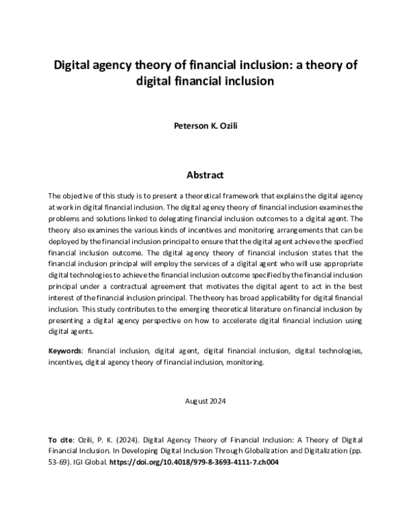 (PDF) Digital agency theory of financial inclusion: a theory of digital financial inclusion