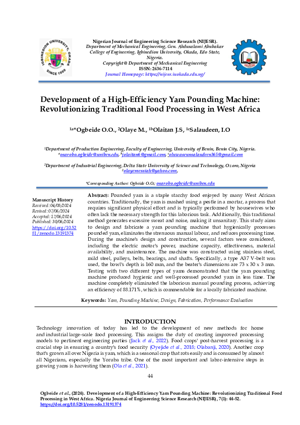 (PDF) Development of a High-Efficiency Yam Pounding Machine ...