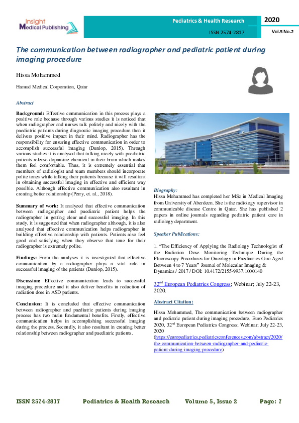 (PDF) The communication between radiographer and pediatric patient ...