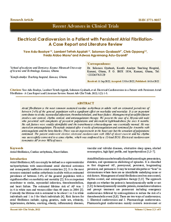 Pdf Electrical Cardioversion In A Patient With Persistent Atrial