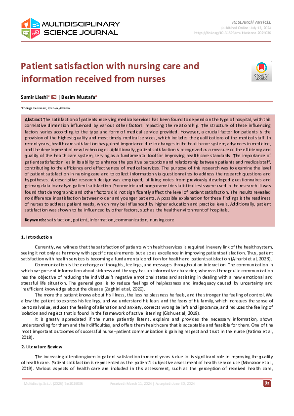 (PDF) Patient satisfaction with nursing care and information received ...