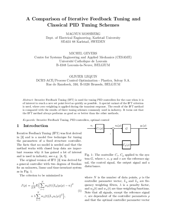 (PDF) A comparison of iterative feedback tuning and classical PID tuning schemes