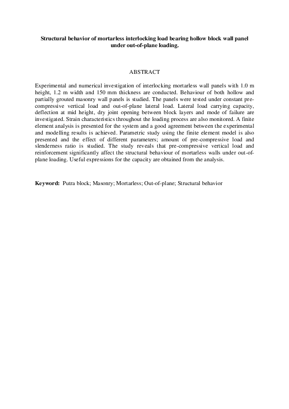 (PDF) Structural Behavior of Mortarless Interlocking Load Bearing ...