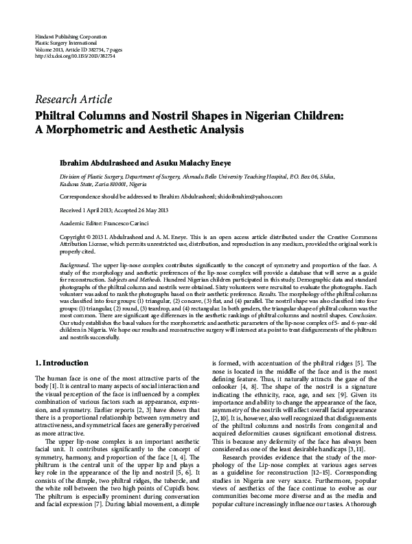 (PDF) Philtral Columns and Nostril Shapes in Nigerian Children: A ...