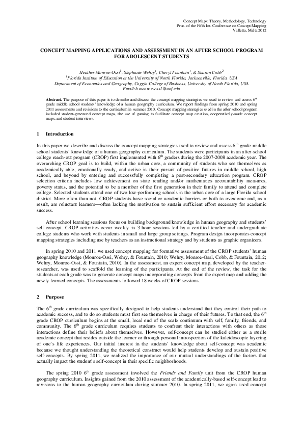 (PDF) Concept Mapping Applications and Assessment in an After School Program for Adolescent Students