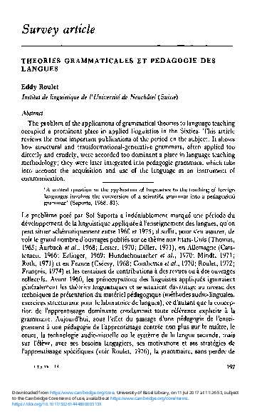 (PDF) Theories Grammaticales et Pedagogie Des Langues