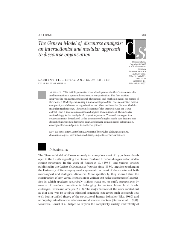 (PDF) The Geneva Model of discourse analysis: an interactionist and ...