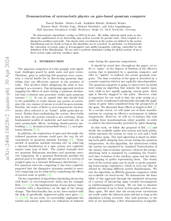 (PDF) Demonstration of system-bath physics on gate-based quantum computer