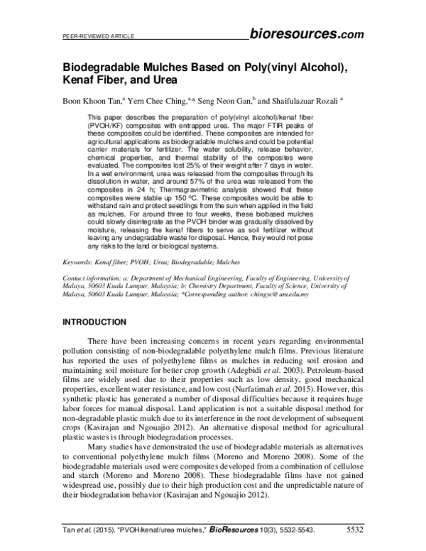 (PDF) Biodegradable Mulches Based on Poly(vinyl Alcohol), Kenaf Fiber ...