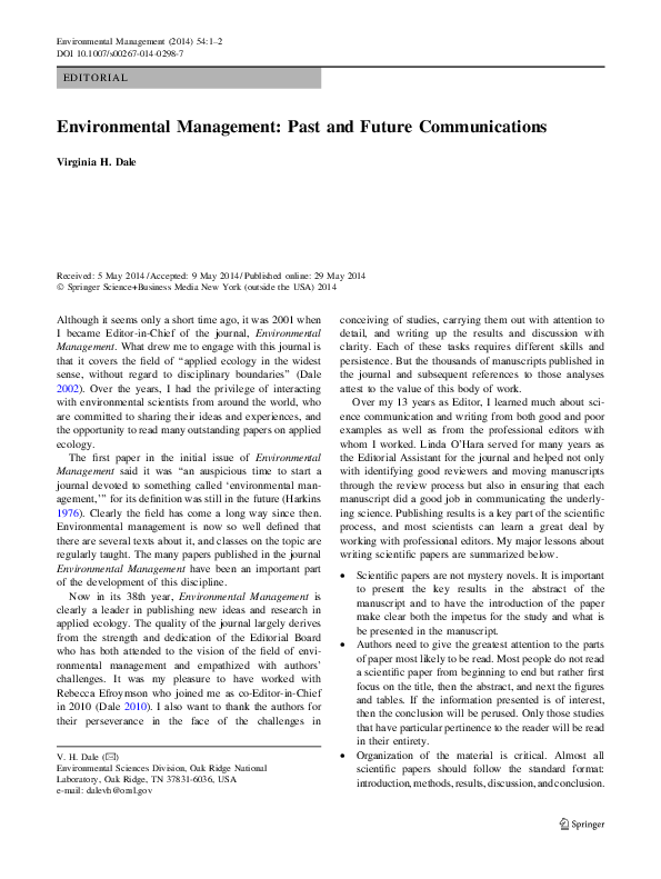 (PDF) Environmental Management: Past and Future Communications