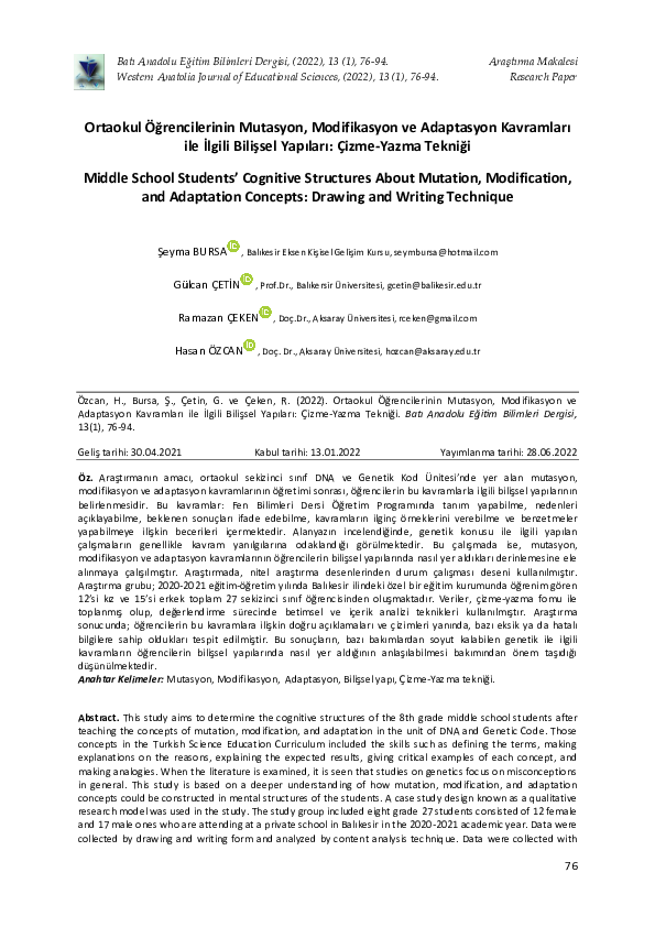(PDF) Middle School Students’ Cognitive Structures About Mutation ...