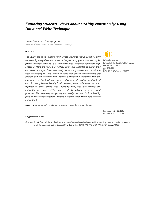 (PDF) Exploring Students’ Views about Healthy Nutrition by Using Draw ...