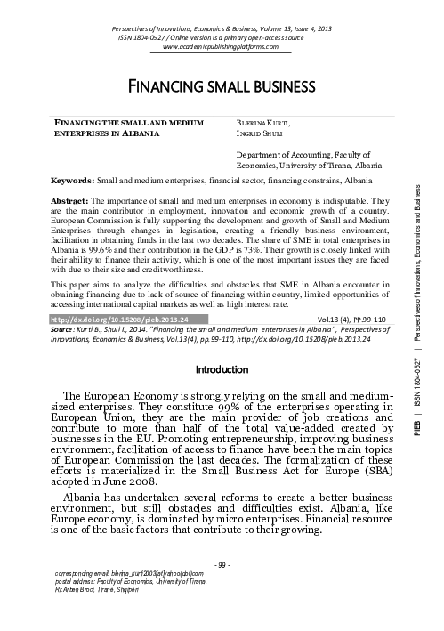 (PDF) Financing the small and medium enterprises in Albania
