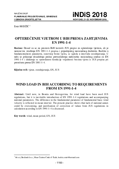 (PDF) Wind load in BiH according to requirements from EN 1991-1-4