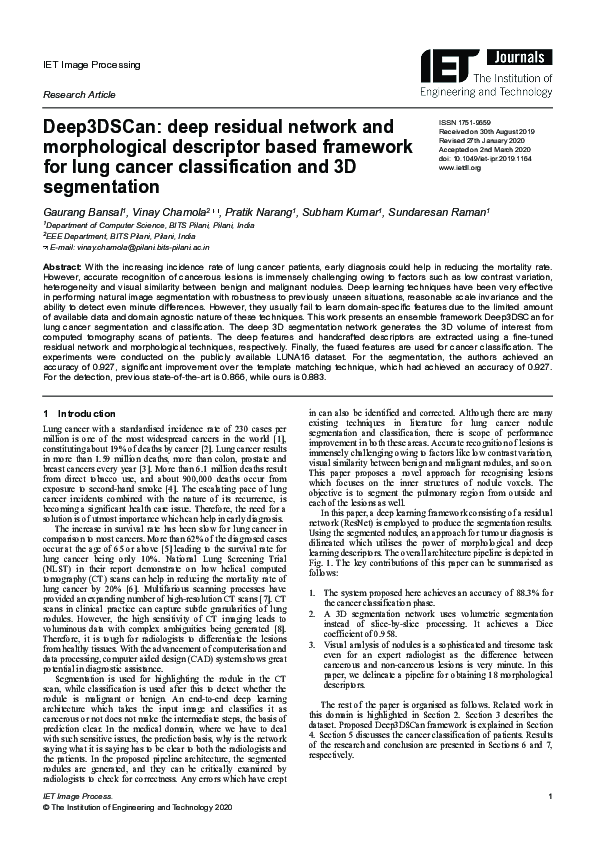 (PDF) Deep3DSCan: Deep residual network and morphological descriptor based framework forlung ...