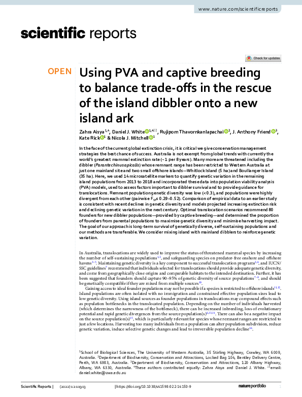 (PDF) Using PVA and captive breeding to balance trade-offs in the ...