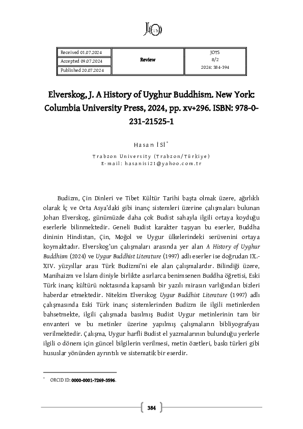 (PDF) İsi, H. (2024). Elverskog, J. A History of Uyghur Buddhism. New ...