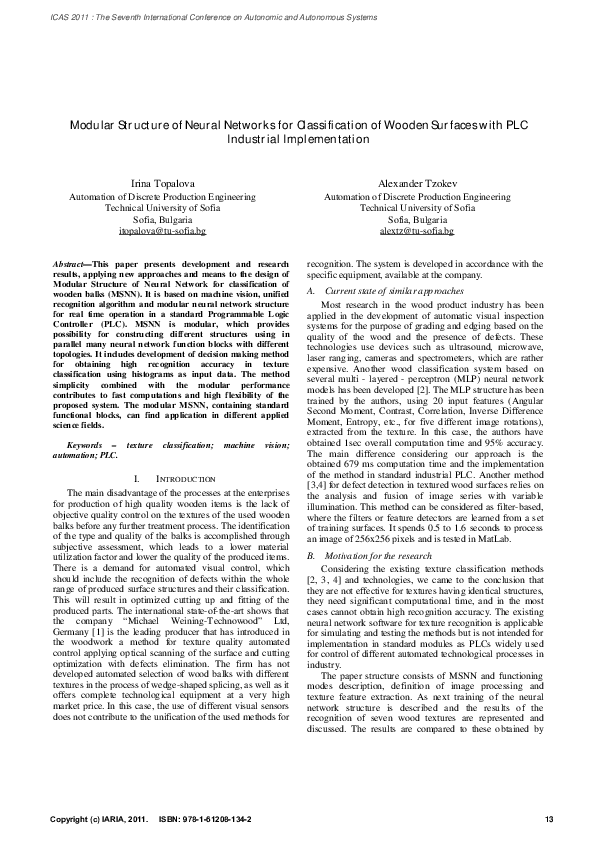 (PDF) Modular Structure of Neural Networks for Classification of Wooden ...