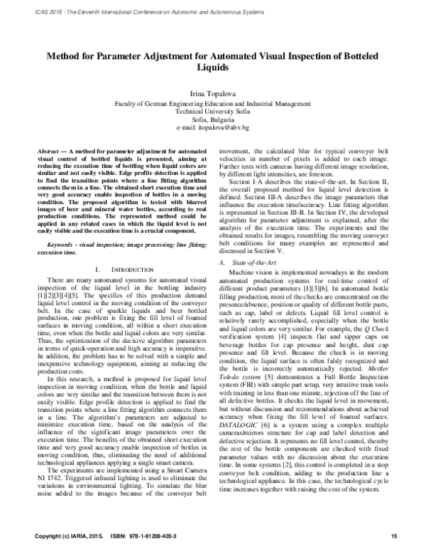 (PDF) Method for Parameter Adjustment for Automated Visual Inspection of Botteled Liquids