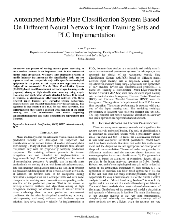 (PDF) Automated Marble Plate Classification System Based On Different Neural Network Input ...