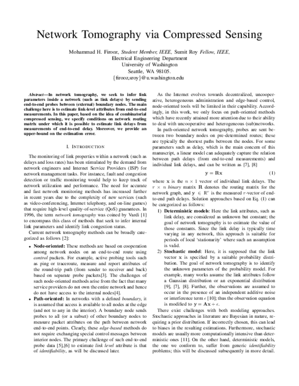 (PDF) Network Tomography via Compressed Sensing