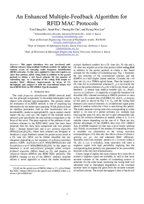 (PDF) An Enhanced Multiple-Feedback Algorithm for RFID MAC Protocols