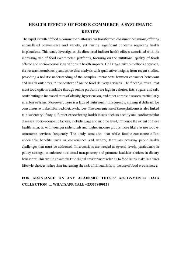 (PDF) HEALTH EFFECTS OF FOOD E-COMMERCE: A SYSTEMATIC REVIEW | Jaydis ...