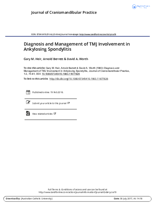 (PDF) Diagnosis and Management of TMJ Involvement in Ankylosing Spondylitis