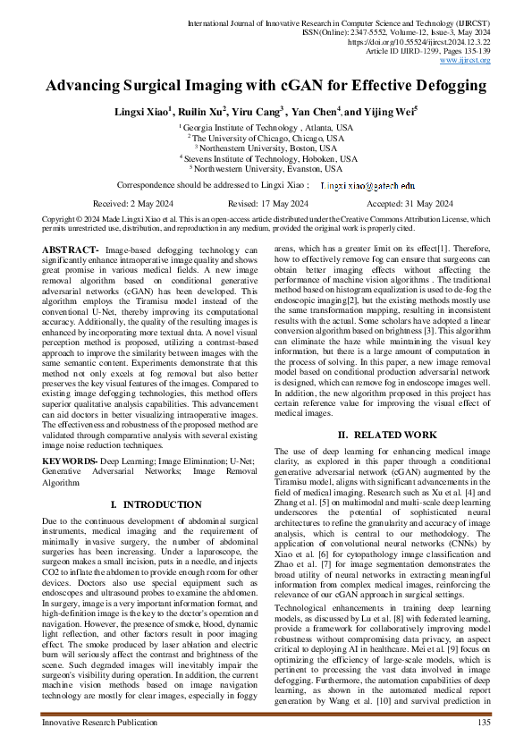 (PDF) Advancing Surgical Imaging with cGAN for Effective Defogging