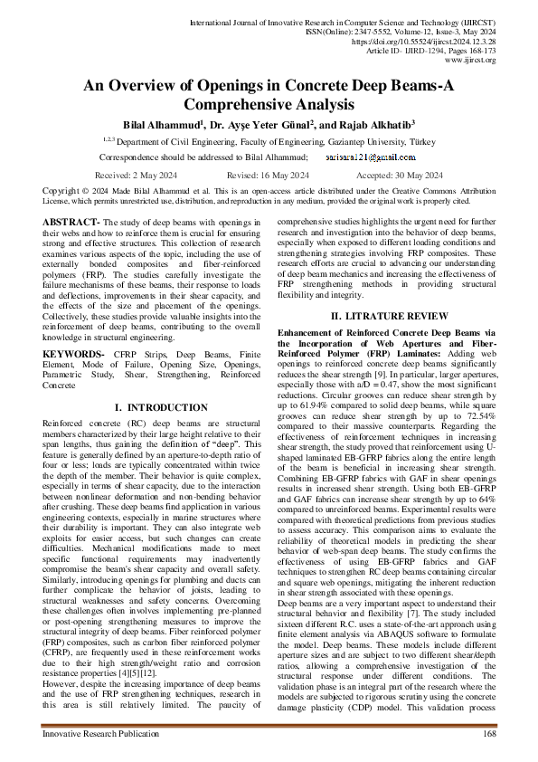 (PDF) An Overview of Openings in Concrete Deep Beams-A Comprehensive Analysis